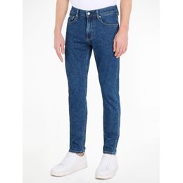 Tapered-fit-Jeans Calvin Klein Jeans "SLIM TAPER" Gr. 33, Länge 34, blau (medium 1a4) Herren Jeans mit Leder-Badge