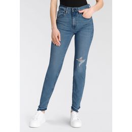 Levi's Straight-Jeans LEVI'S "724 High Rise Straight" Gr. 32, Länge 32, blau (stone blue) Damen Jeans mit Fransen am Saum