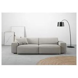 Big-Sofa Andas "Glimminge auch in Breitcord, Feincord + Easy care-Bezug" Sofas Gr. B/H/T: 254cm x 71cm x 101cm, Easy care, grau (hellgrau) besondere Kedernähte Zierkissen