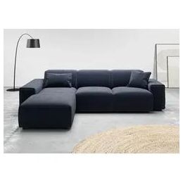 Ecksofa Andas "Glimminge L-Form auch in Breitcord, Feincord + Easy care-Bezug" Sofas Gr. B/H/T: 264cm x 71cm x 191cm, Easy care, Ottomane rechts, blau (dunkelblau) Breite 264, Zierkissen