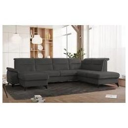 Sit & More Wohnlandschaft SIT & MORE "Astoria U-Form" Sofas Gr. B/H/T: 329cm x 91cm x 225cm, Microfaser, Ottomane rechts, ohne Kopfteilverstellung-ohne Armlehnfunktion-ohne Relaxfunktion motorisch im Longchair-ohne Bettfunktion-ohne Stauraum, grau (anthrazit) wahlweise mit motorischer Relaxfunktion