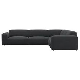 Ecksofa FLEXLUX "Lucera, super bequem durch hochwertigen Sitzaufbau mit Kaltschaum" Sofas Gr. B/H/T: 319cm x 73cm x 285cm, Lederoptik, Schenkel rechts, grau (shark grey) modern & anschmiegsam, L-Form, Designsofa