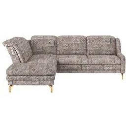 Sit & More Ecksofa SIT & MORE "Orient L-Form" Sofas Gr. B/H/T: 258cm x 91cm x 221cm, Jacquard, Ottomane links, mit Kopfteilverstellung-mit Bettfunktion-mit Stauraum, beige inkl. 2 Zierkissen mit Strass-Stein, goldfabene Metallfüße