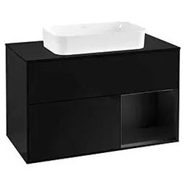 Villeroy & Boch Villeroy und Boch Finion Waschtischunterschrank F252PDPH 100x60,3cm, Abdeckplatte black matt, Regal rechts Black matt lacquer, Glossy Black Lacquer