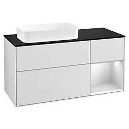 Villeroy & Boch Villeroy und Boch Finion Waschtischunterschrank F282MTMT 120cm, Abdeckplatte black matt, Regal rechts White matt lacquer, White matt lacquer