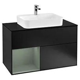 Villeroy & Boch Villeroy und Boch Finion Waschtischunterschrank F362GMPD 100cm, Abdeckplatte black matt, Regal links Olive Matt Lacquer, Black matt lacquer