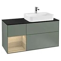 Villeroy & Boch Villeroy und Boch Finion Waschtischunterschrank F392PCGM 120cm, Abdeckplatte black matt, Regal links Oak Veneer, Olive Matt Lacquer