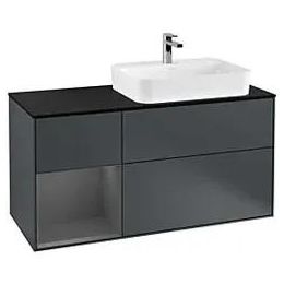 Villeroy & Boch Villeroy und Boch Finion Waschtischunterschrank F392GKHG 120cm, Abdeckplatte black matt, Regal links Anthracite matt, Midnight Blue Matt Lacquer