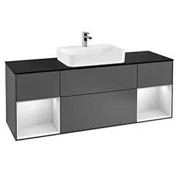 Villeroy & Boch Villeroy und Boch Finion Waschtischunterschrank F452MTGK 160x60,3cm, Abdeckplatte black matt, Regale White matt lacquer, Anthracite matt