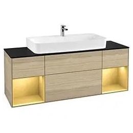 Villeroy & Boch Villeroy und Boch Finion Waschtischunterschrank G212HFPC 160cm, Abdeckplatte black matt, Emotion, Regale Gold matt lacquer, Oak Veneer