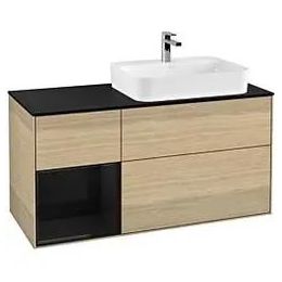 Villeroy & Boch Villeroy und Boch Finion Waschtischunterschrank G392PHPC 120cm, Abdeckplatte black matt, Emotion, Regal links Glossy Black Lacquer, Oak Veneer