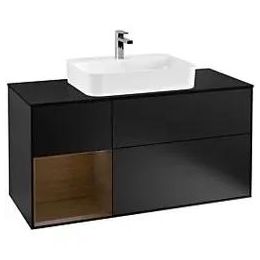 Villeroy & Boch Villeroy und Boch Finion Waschtischunterschrank G412GNPD 120cm, Abdeckplatte black matt, Emotion, Regal links Walnut veneer, Black matt lacquer