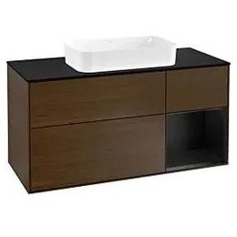 Villeroy & Boch Villeroy und Boch Finion Waschtischunterschrank G302PDGN 120cm, Abdeckplatte black matt, Emotion, Regal rechts Black matt lacquer, Walnut veneer