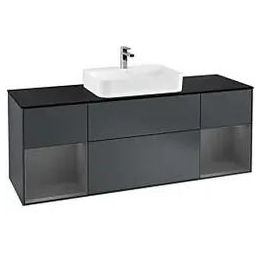 Villeroy & Boch Villeroy und Boch Finion Waschtischunterschrank G452GKHG 160cm, Abdeckplatte black matt, Emotion, Regale Anthracite matt lacquer, Midnight Blue Matt Lacquer