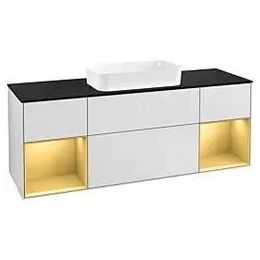 Villeroy & Boch Villeroy und Boch Finion Waschtischunterschrank G332HFMT 160cm, Abdeckplatte black matt, Emotion, Regale Gold matt lacquer, White matt lacquer