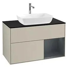 Villeroy & Boch Villeroy und Boch Finion Waschtischunterschrank G782HGHH 100cm, Abdeckplatte black matt, Emotion, Regale Midnight matt lacquer, Sand Matt Lacquer