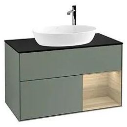 Villeroy & Boch Villeroy und Boch Finion Waschtischunterschrank G902PCGM 100cm, Abdeckplatte black matt, Emotion, Regale Oak Veneer, Olive Matt Lacquer