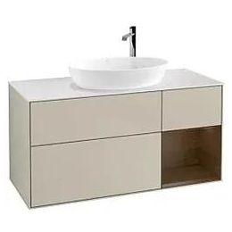 Villeroy & Boch Villeroy und Boch Finion Waschtischunterschrank G951GNHH 120cm, Abdeckplatte white matt, Emotion, Regale Walnut Veneer, Sand Matt Lacquer