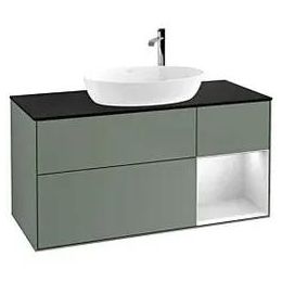 Villeroy & Boch Villeroy und Boch Finion Waschtischunterschrank G952MTGM 120cm, Abdeckplatte black matt, Emotion, Regale White matt lacquer, Olive Matt Lacquer