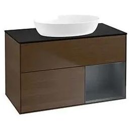 Villeroy & Boch Villeroy und Boch Finion Waschtischunterschrank GA22HGGN 100cm, Abdeckplatte black matt, Emotion, Regale Midnight matt lacquer, Walnut veneer