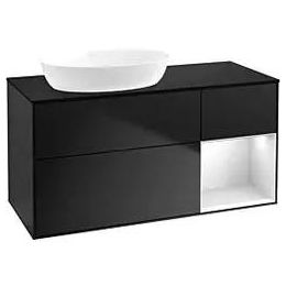 Villeroy & Boch Villeroy und Boch Finion Waschtischunterschrank GA52MTPD 120cm, Abdeckplatte black matt, Emotion, Regale White matt lacquer, Black matt lacquer