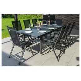 OUTFLEXX Premium Garten-Essgruppe, OUTFLEXX® anthrazit matt, Alu/Textilene, Tisch 180/240x100cm, 8 Multipositionssessel