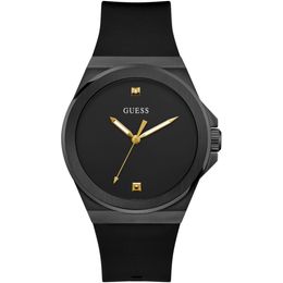 Guess Herren Quarzuhr "VINYL", schwarz, Armbanduhren, Armbanduhr, Herrenuhr, Silikonarmband, Mineralglas, analog