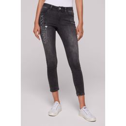 Slim-fit-Jeans SOCCX Gr. 26, Normalgrößen, grau (jogg grey printed) Damen Jeans mit normaler Leibhöhe