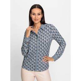 Heine Damen Klassische Bluse, blau, Gr. 38, bedruckt, gemustert, mehrfarbig, 95% Viskose, 5% Elasthan, Blusen