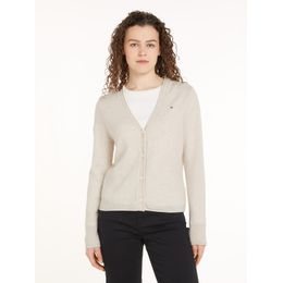 Strickjacke Tommy Hilfiger "SOFT WOOL V-NK CARDIGAN" Gr. L (40), ivory petal heather Damen Strickjacken mit V-Ausschnitt, 100% Wolle