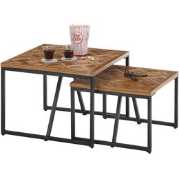 HBZ-MEBLE Couchtisch HBZ "Lola" Tische braun (braun + schwarz braun) Couchtisch Eckige Couchtische 2-er Set Massivholz Teak recycelt mit Muster