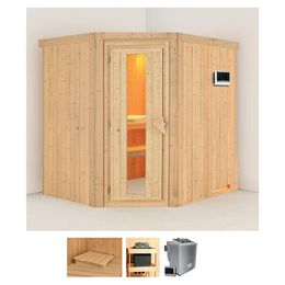 Karibu Sauna "Siirin" Saunen 9 KW-Bio-Ofen mit externer Steuerung beige (naturbelassen)