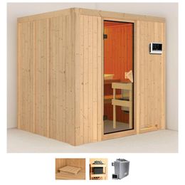 Karibu Sauna "Sodin" Saunen 9 KW-Ofen mit externer Steuerung beige (naturbelassen)