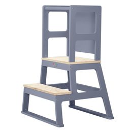 BABY VIVO Lernturm aus Holz - Mit Tafel in Grau
