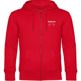multifanshop Kapuzen Sweatshirt Jacke - Berlin rot - Herzschlag - Druck wei&szlig; - Sweat