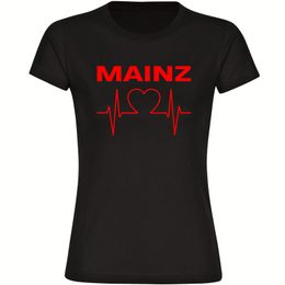 multifanshop® Damen T-Shirt - Mainz - Herzschlag - Druck rot