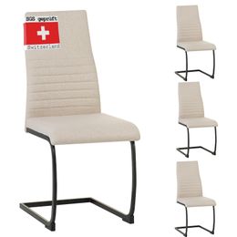 ALBATROS Freischwinger Stuhl TURANO 4er Set, Beige - Esszimmerstuhl Schwingstuhl mit Modernem Design, Stoff-Bezug, Dicke Polsterung - K&uuml;chenstuhl, Polster-Stuhl Esszimmer, Esstisch Stuhl