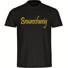 multifanshop® Herren T-Shirt - Braunschweig - Schriftzug - Druck gelb