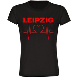 multifanshop® Damen T-Shirt - Leipzig - Herzschlag - Druck rot