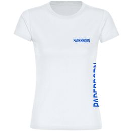 multifanshop® Damen T-Shirt - Paderborn - Brust & Seite - Druck blau