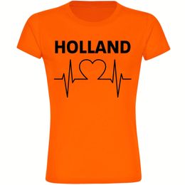 multifanshop® Damen T-Shirt - Holland - Herzschlag - Druck schwarz