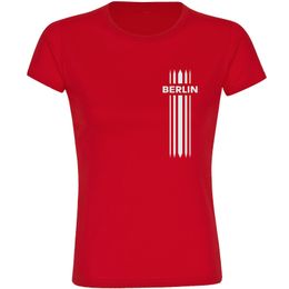 multifanshop® Damen T-Shirt - Berlin rot - Streifen - Druck weiß