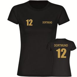 multifanshop® Damen T-Shirt - Dortmund - Trikot 12 gold - Druck gold metallic