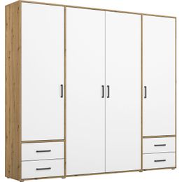 Drehtürenschrank Rauch "Kleiderschrank Schrank Garderobe Wäscheschrank VOYAGER" Schränke Gr. B/H/T: 187 cm x 194 cm x 53 cm, 4 St., weiß (eiche artisan, alpinweiß) moderne Griffe in Graumetallic mit Außenschubkästen MADE IN GERMANY