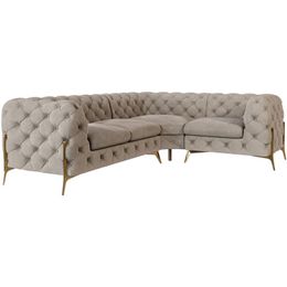 S-style Möbel - Chesterfield Ecksofa Willow mit Metall Füßen, Creme Samt