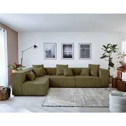 Lisa Design - Colombine – modulares ecksofa links – 5-sitzer – aus cord - grün