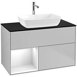 Villeroy & Boch Villeroy und Boch Finion Waschtischunterschrank F772GFGJ 100cm, Abdeckplatte black matt, Regale Glossy white lacquer, Light grey matt