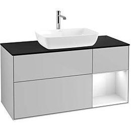 Villeroy & Boch Villeroy und Boch Finion Waschtischunterschrank G832GFGJ 120cm, Abdeckplatte black matt, Emotion, Regale Glossy white lacquer, Light grey matt