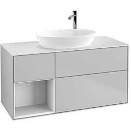 Villeroy & Boch Villeroy und Boch Finion Waschtischunterschrank G941GFGJ 120cm, Abdeckplatte white matt, Emotion, Regale Glossy white lacquer, Light grey matt