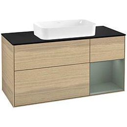 Villeroy & Boch Villeroy und Boch Finion Waschtischunterschrank G302GMPC 120cm, Abdeckplatte black matt, Emotion, Regal rechts Olive Matt Lacquer, Oak Veneer